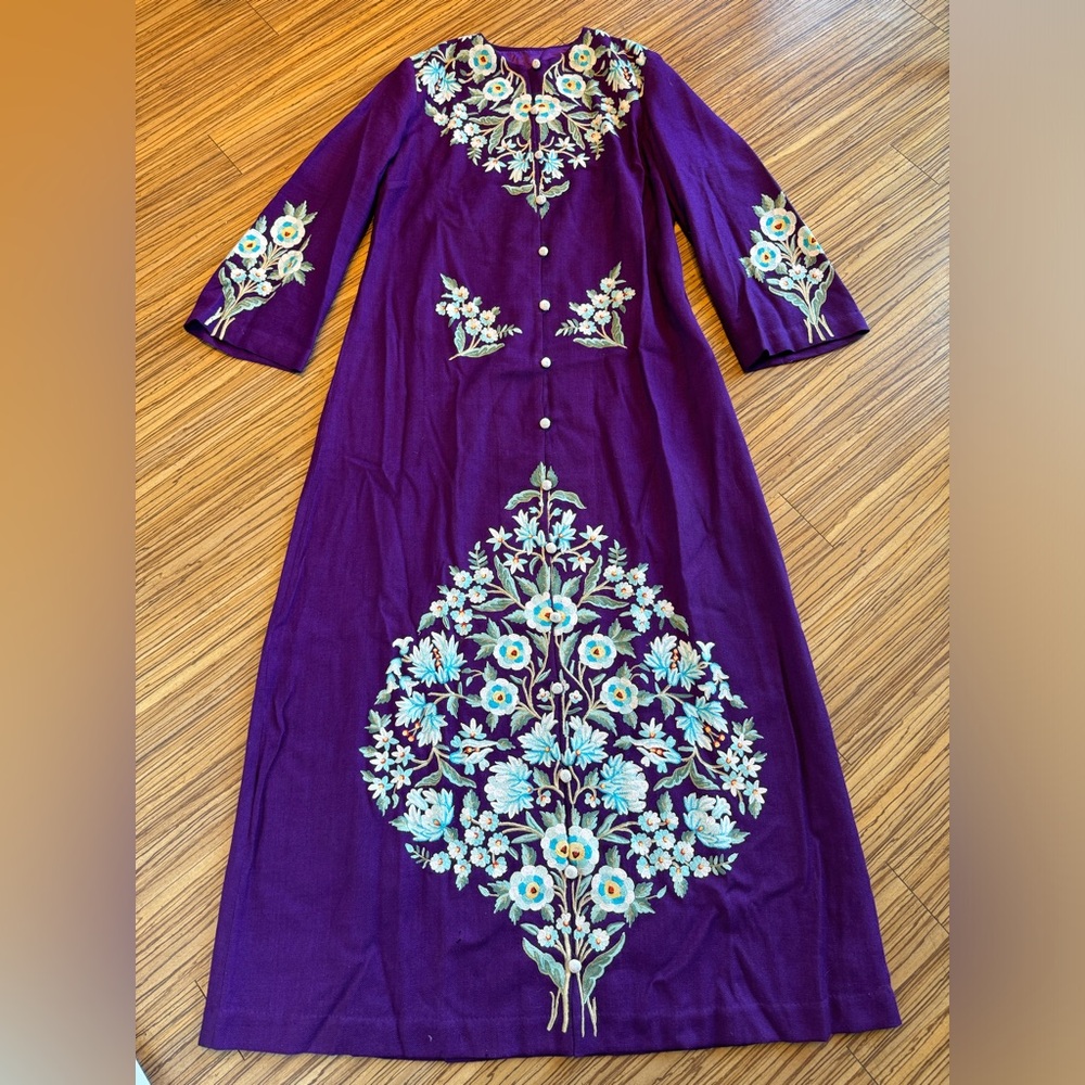 Vintage Purple Hand Embroidered Robe Style Button-Up … - Gem